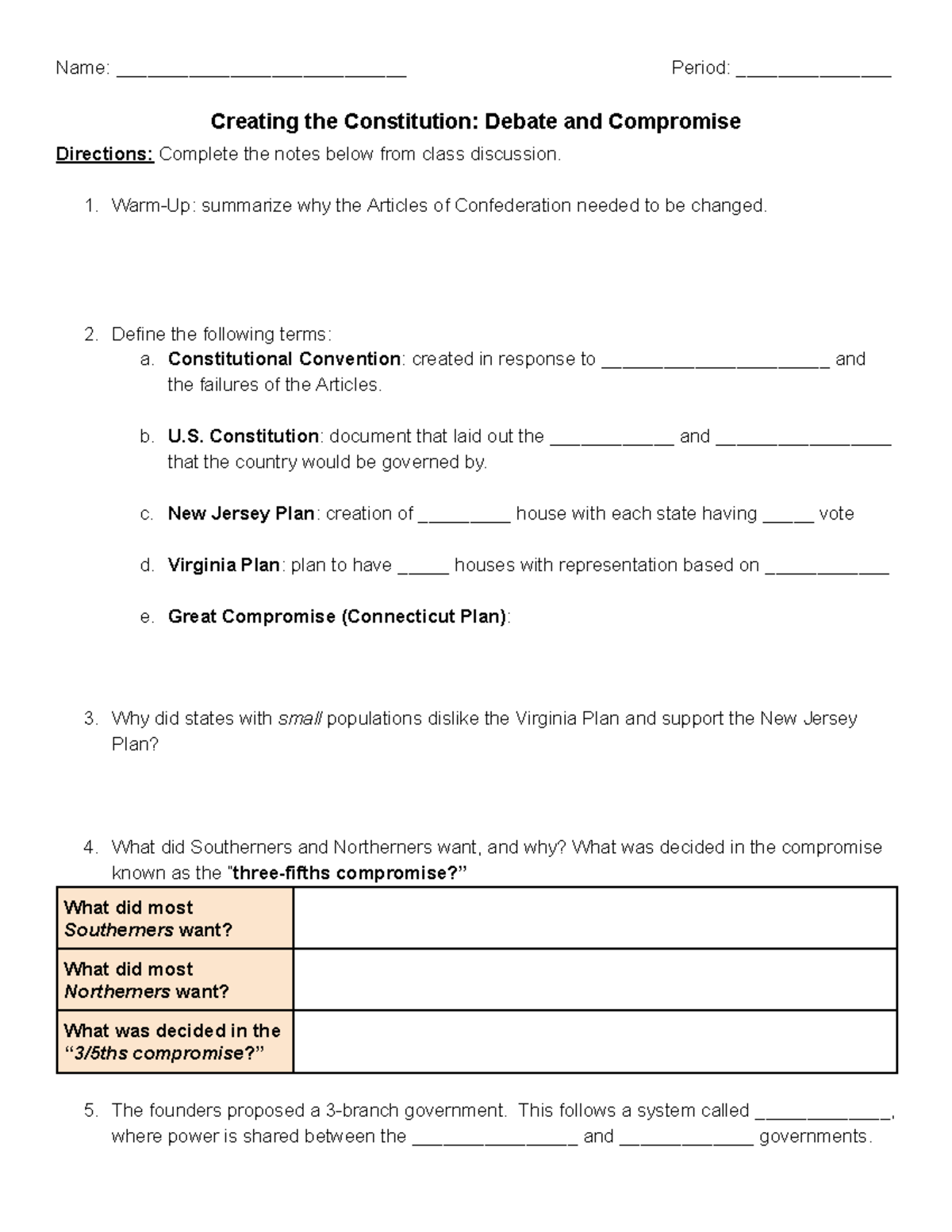 Constitutional Convention Overview: Key Concepts & Compromises Notes ...