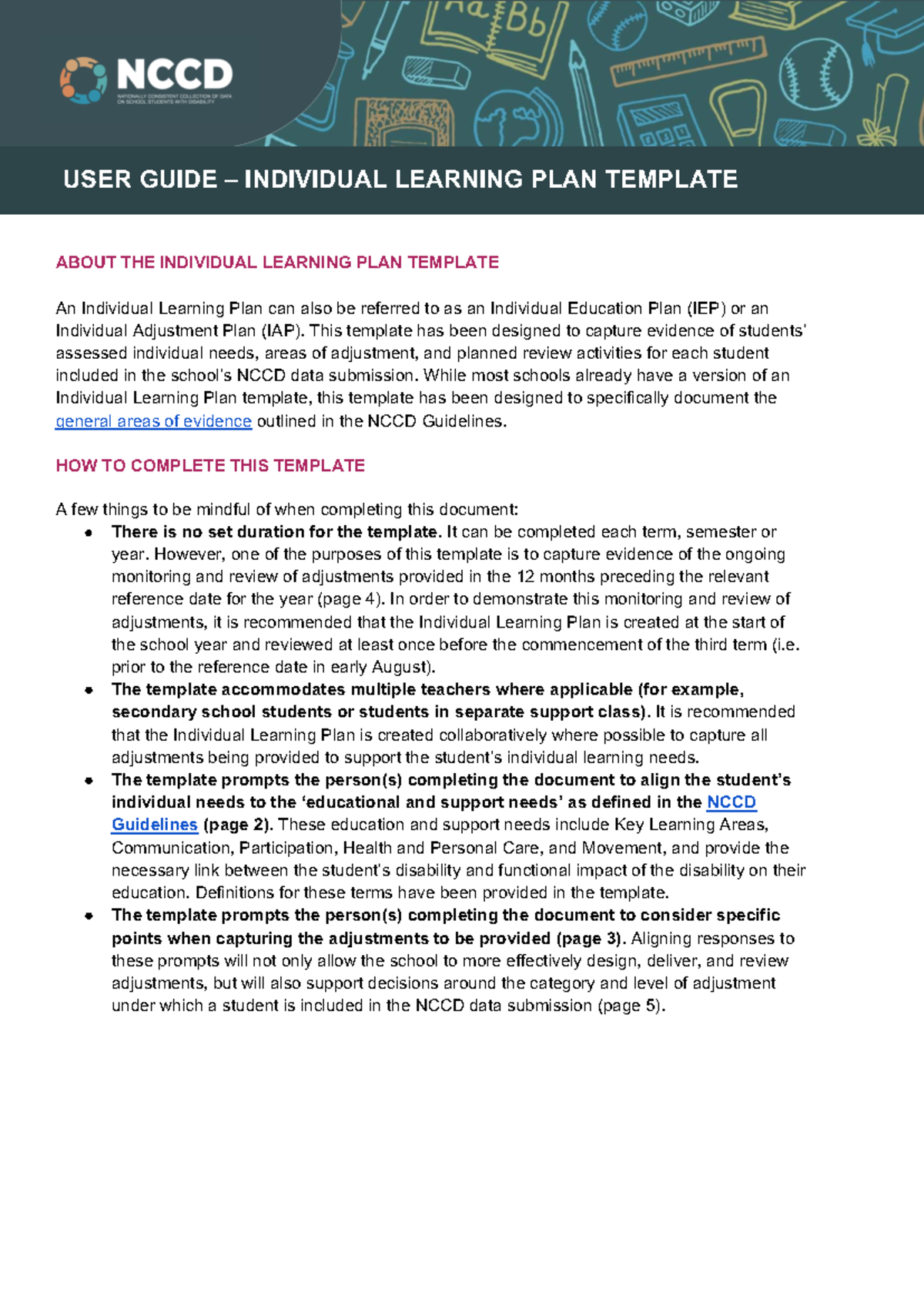 Individual Learning Plan Template Guide for NCCD Submission - Studocu