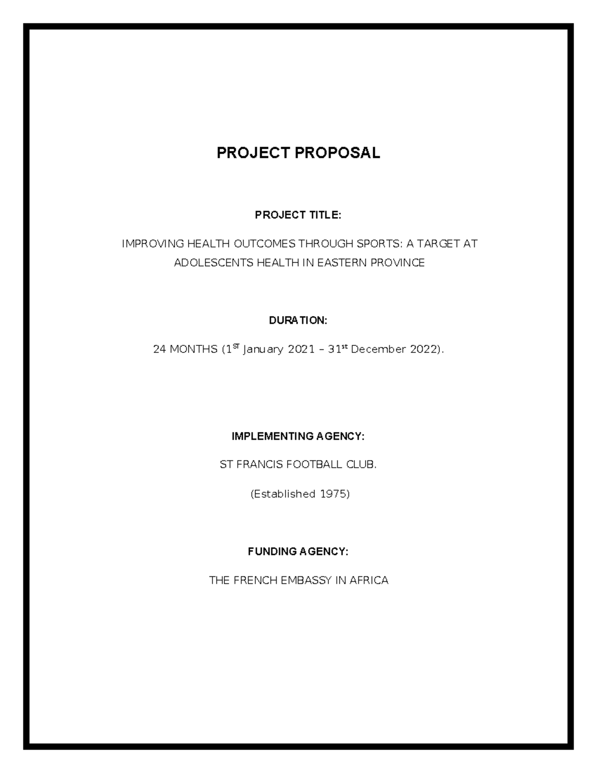 Youth Empowerment Through Football: Proposal for St Francis FC Project ...