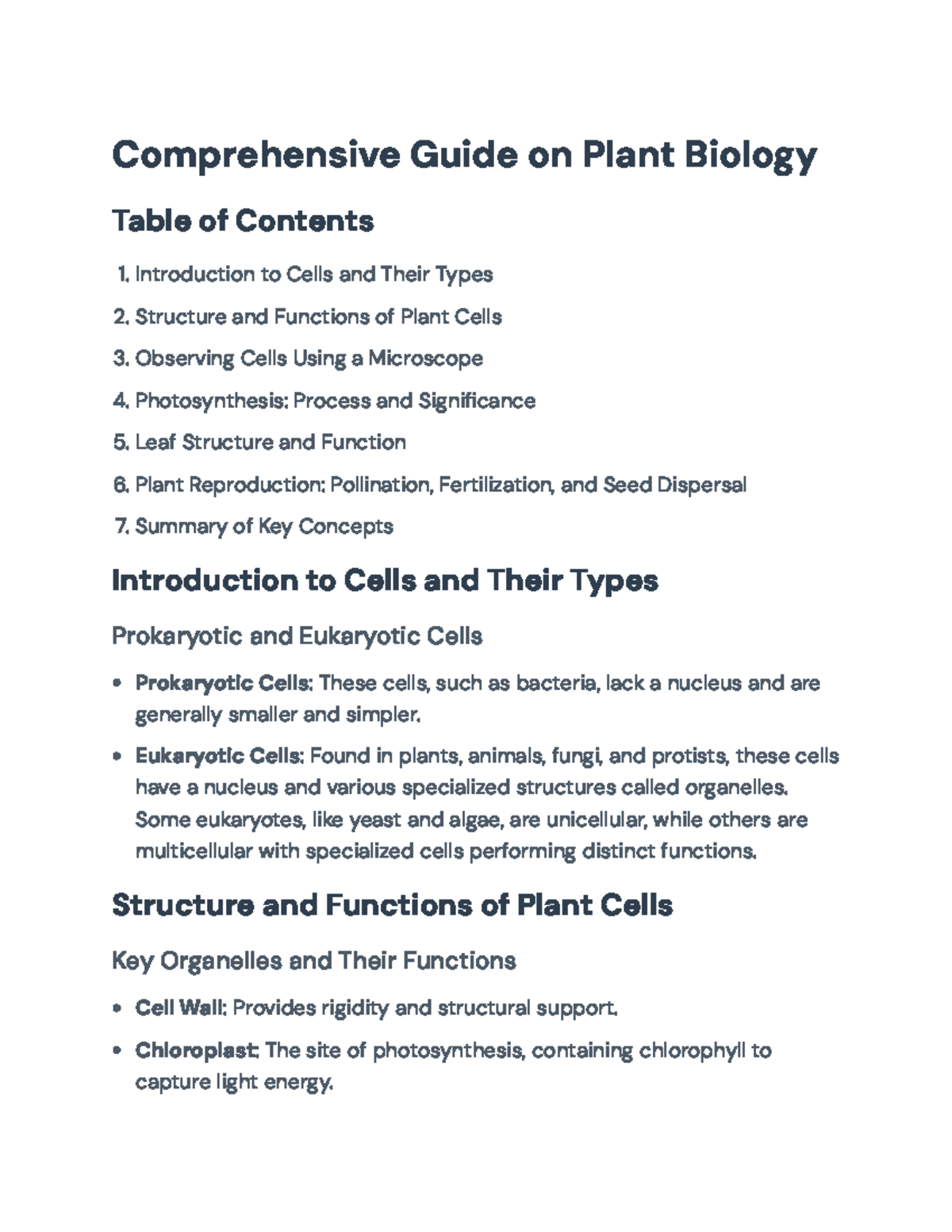 Comprehensive Guide to Plant Biology: Cells, Photosynthesis ...