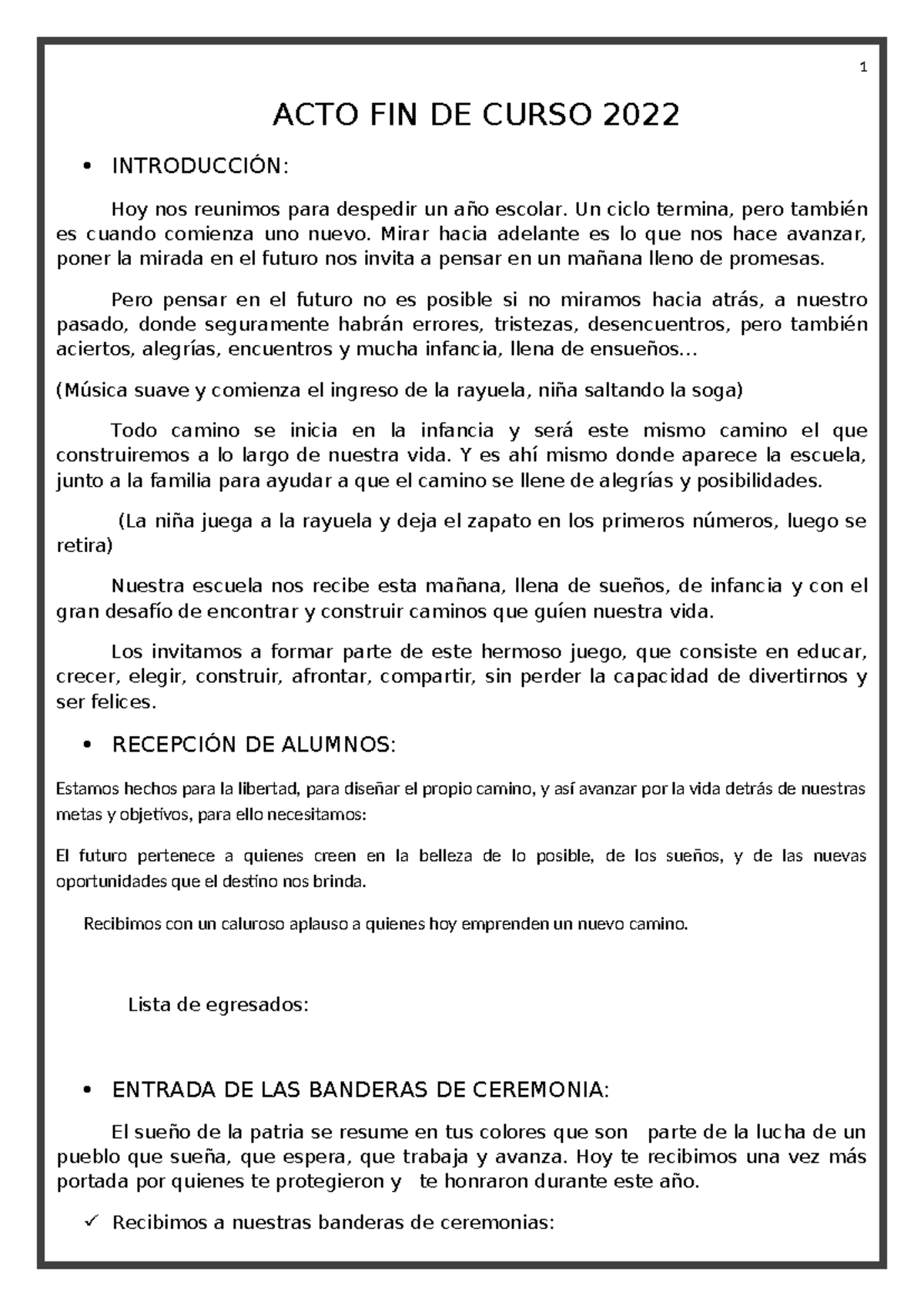 ACTO DE EGRESADOS 2022 - N°2 - Plani Lengua - Studocu