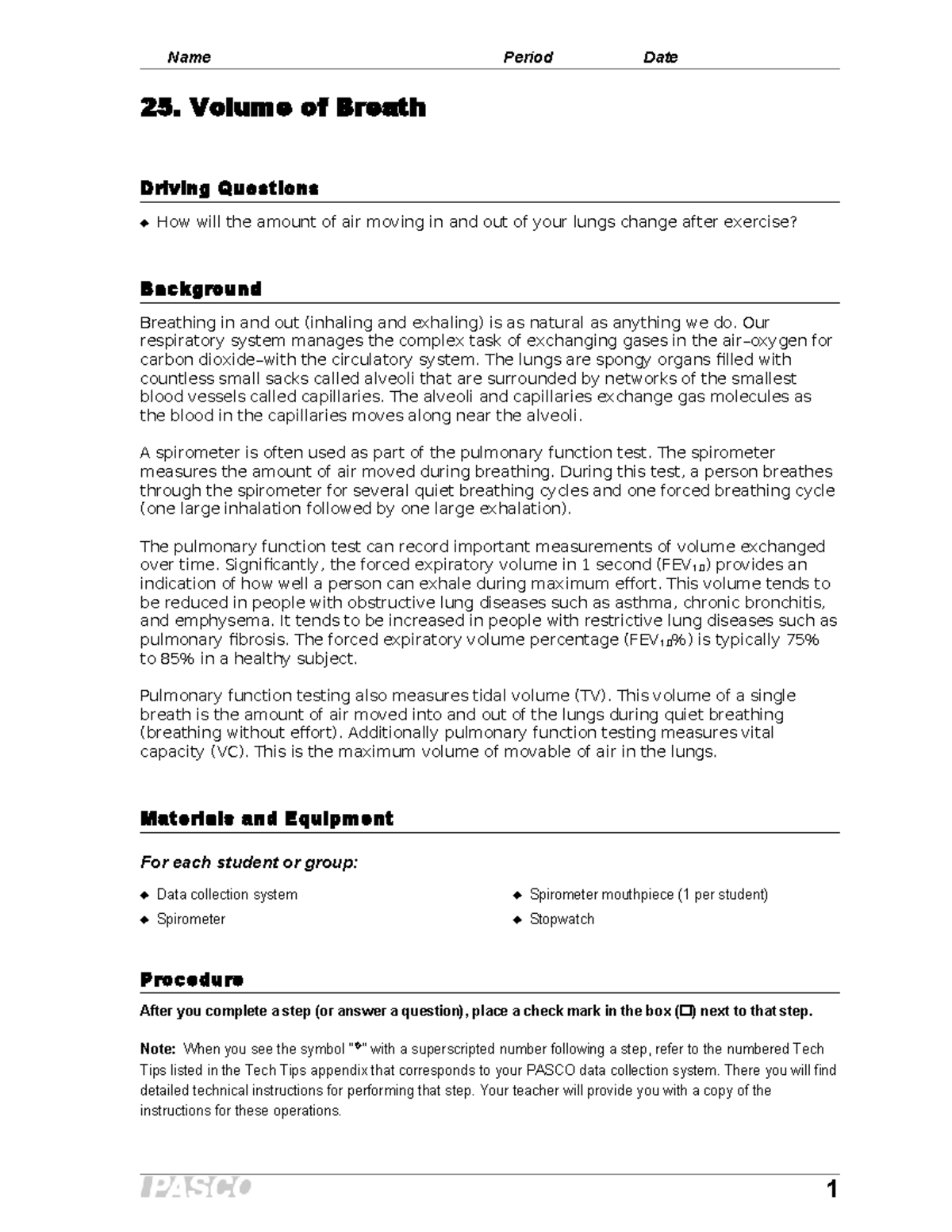 25. Volume of Breath: Pulmonary Function Testing S BTI - Studocu