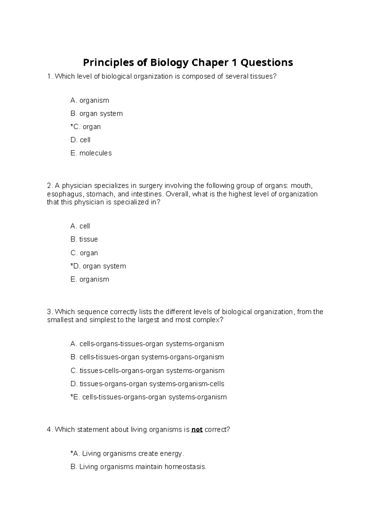 Principles of Biology: Chapter 1 Review Questions and Answers - Studocu