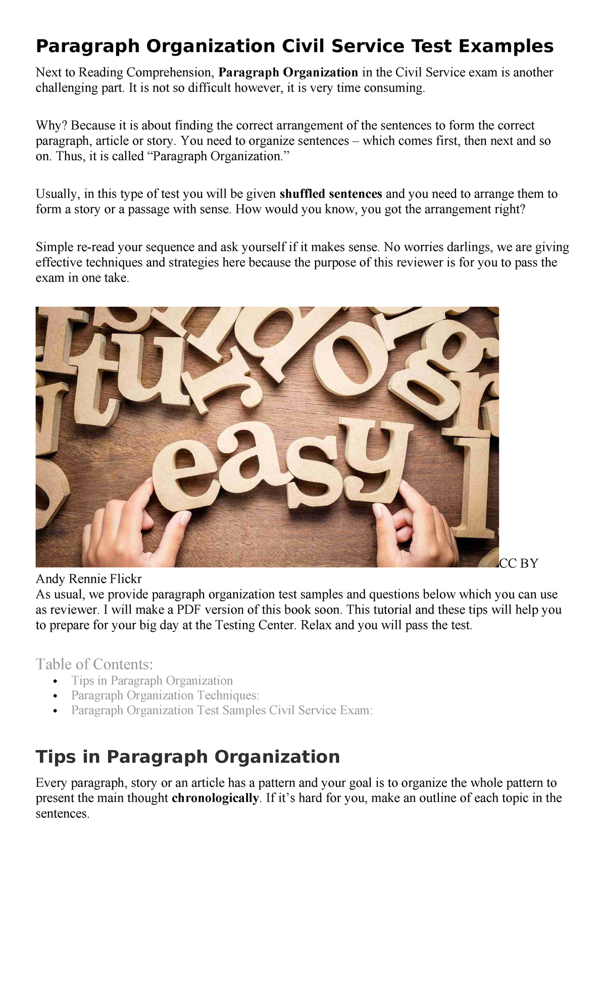 Civil Service Exam Tips: Paragraph Organization Techniques & Samples ...