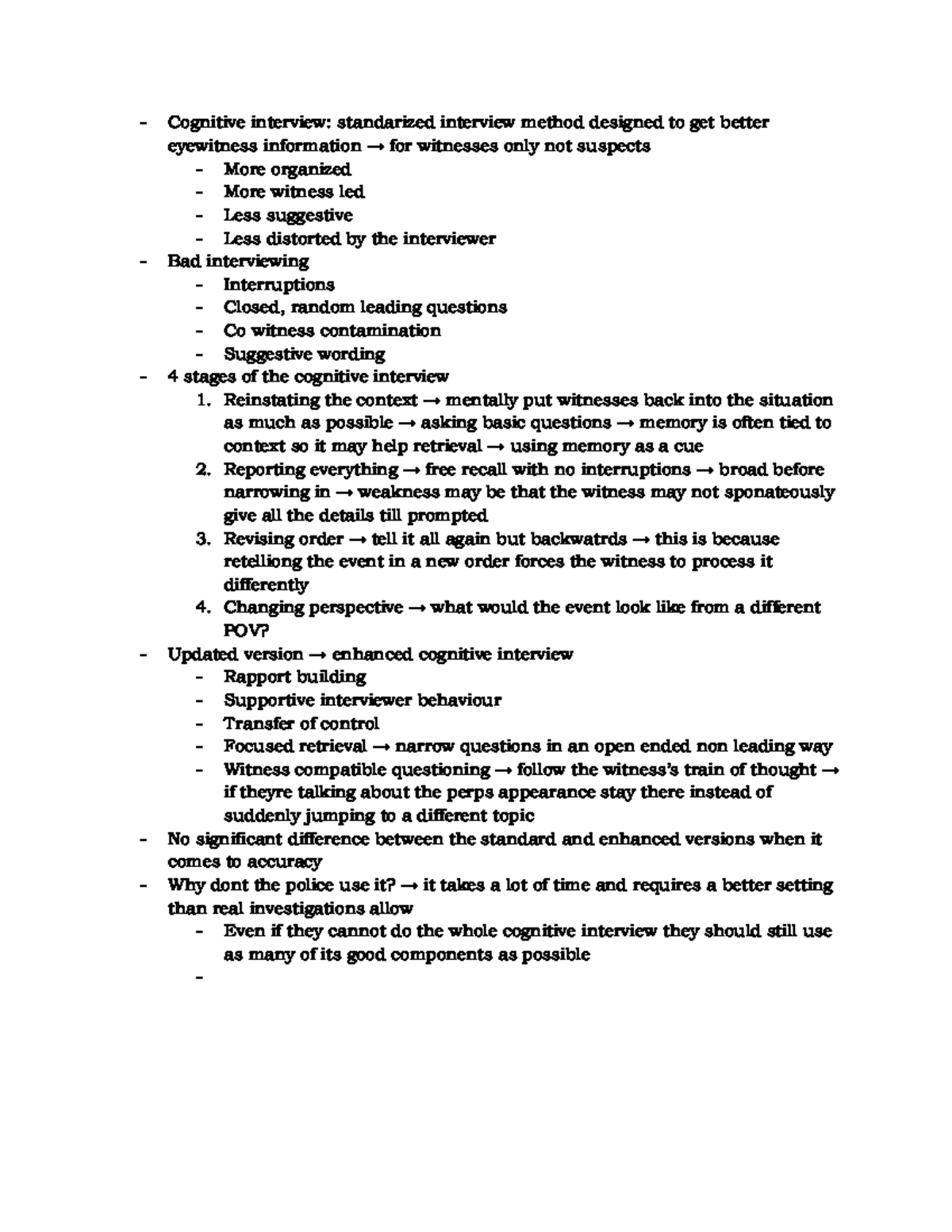 Psych 3CC3 - Cognitive Interview Notes: Enhancing Eyewitness Testimony ...
