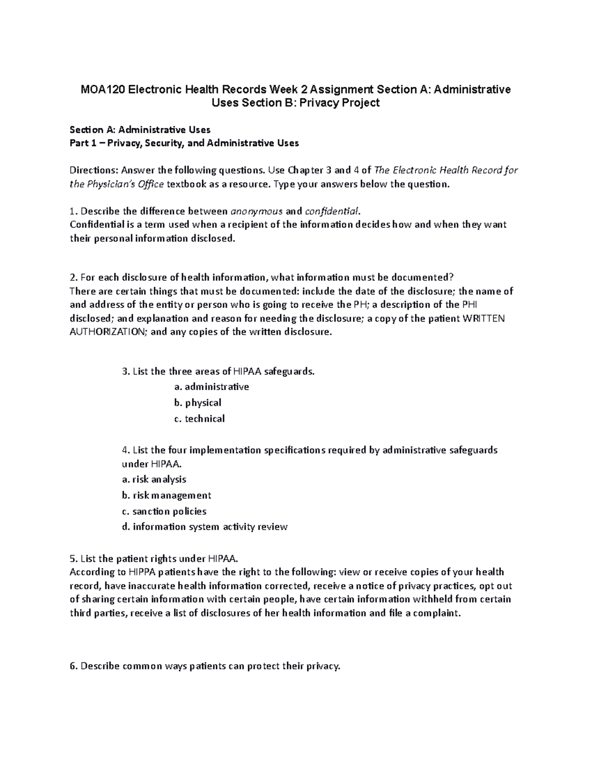 MOA120 Week 2 Assignment: Admin Uses & Privacy Project Worksheet - Studocu