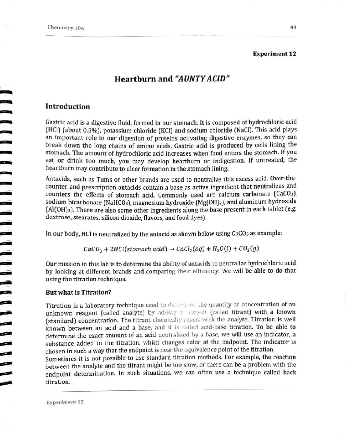 CHEM 106 Lab 12 - Chem 106 Lab 12 - Spring 2025 Lab Manual - Chemistry 106 89 Experiment 12 ...