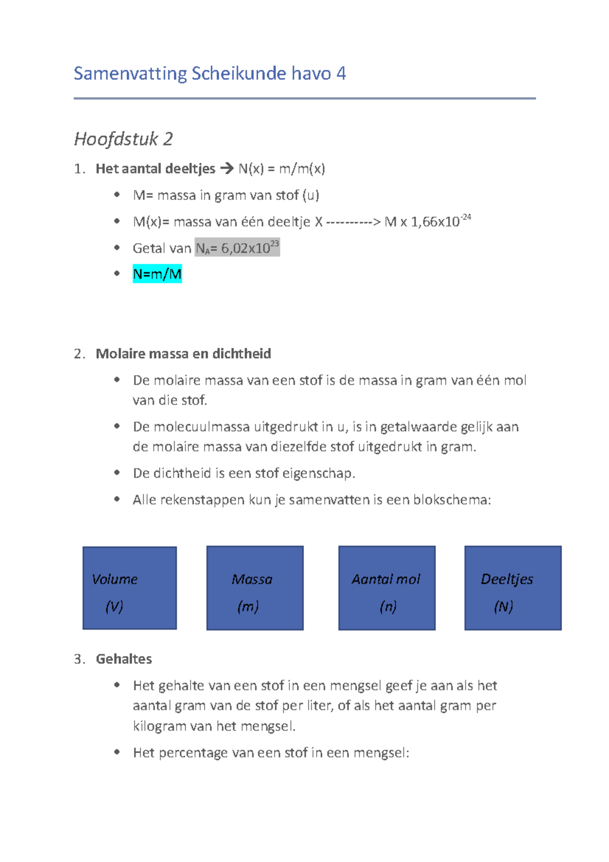 Samenvatting Scheikunde Havo 4 en Havo 5 - Hoofdstukken 2 en 8 - Studeersnel
