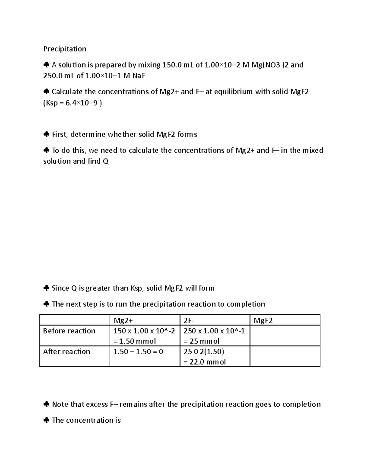 120 - Precipitation Practice Exercise: Equilibrium Calculations - Studocu