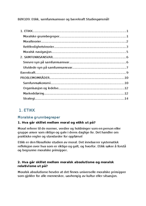 ETIKK 1: Grunnleggende Moralske Begreper og Dilemmaer - Studocu