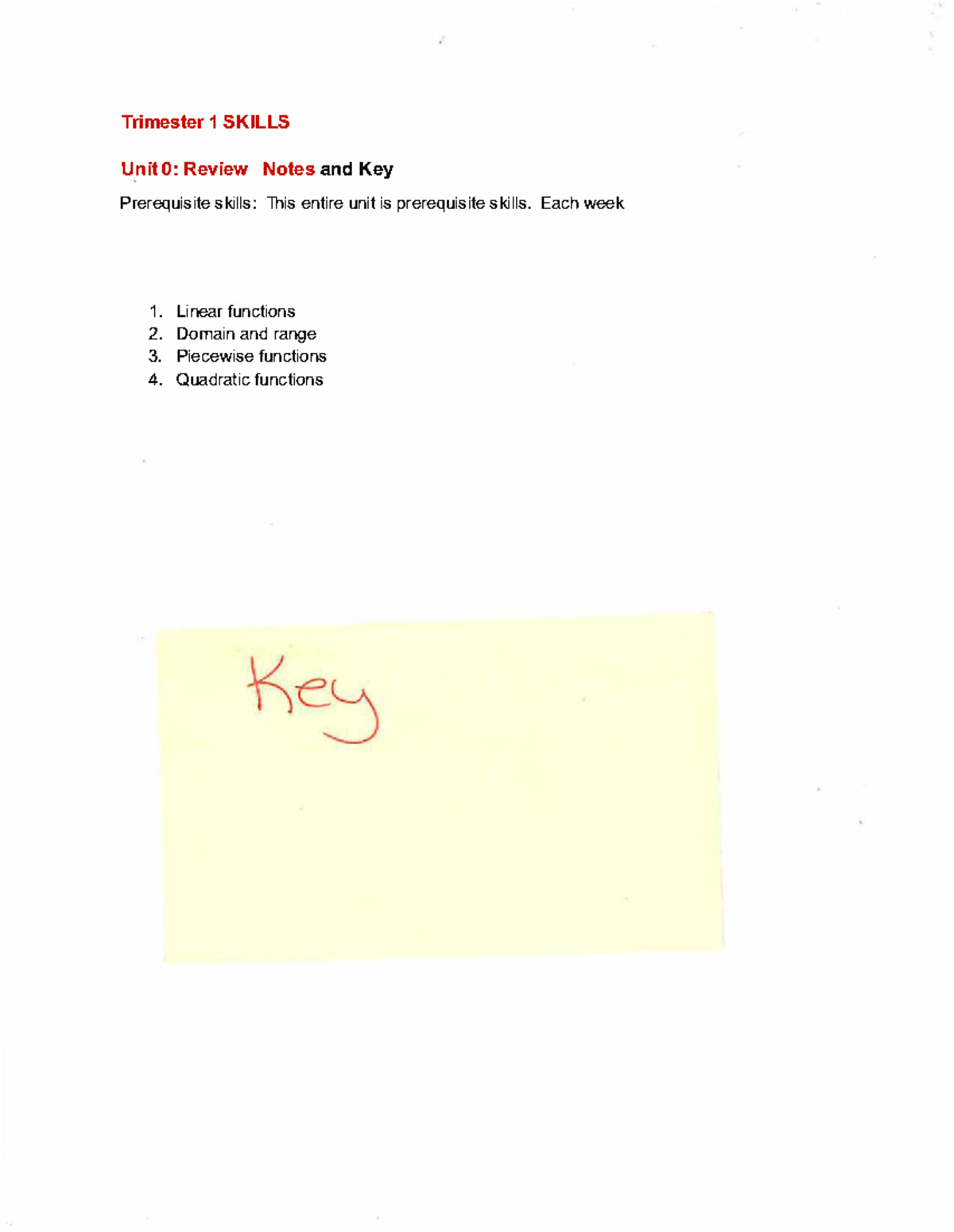 Trimester 1 SKILLS Unit 0: HW Key & Review Notes - Studocu