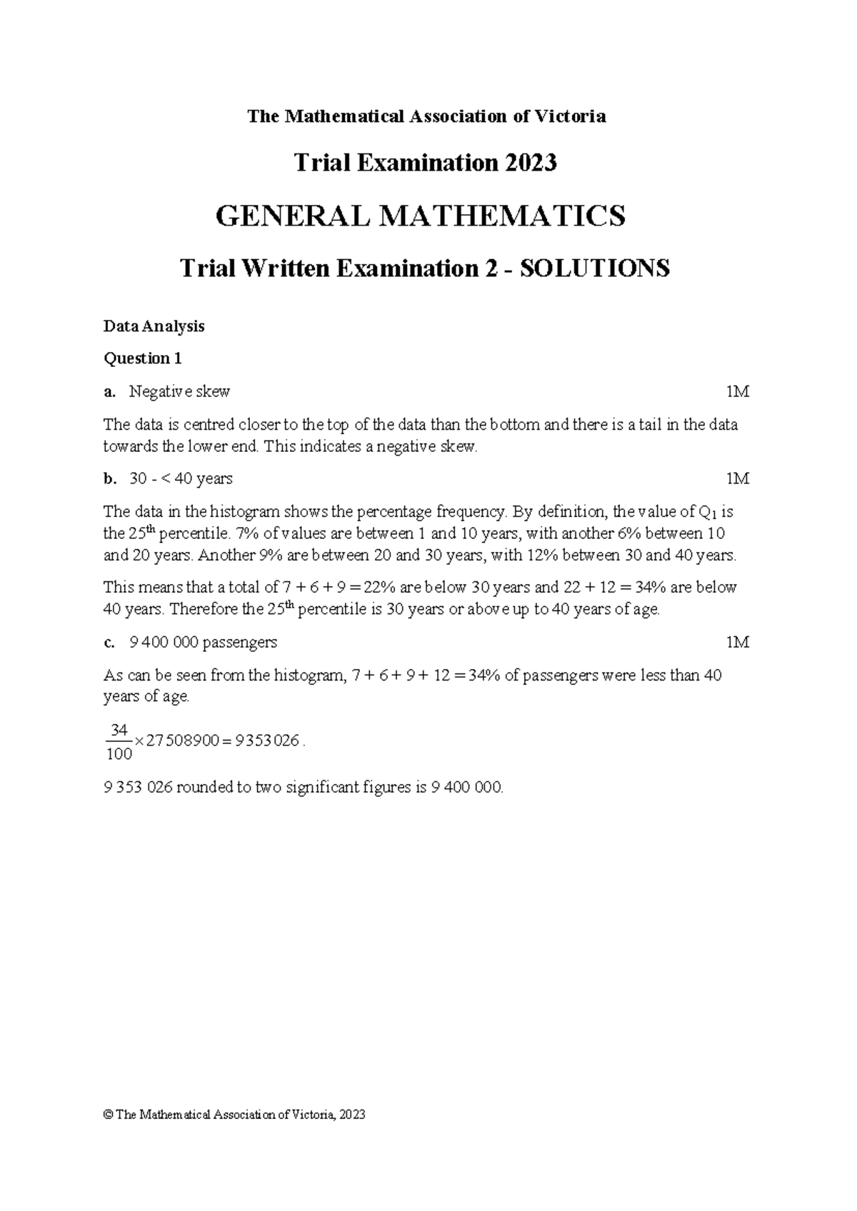 2023 MAV General Maths Trial Exam 2 Solutions Overview - Studocu