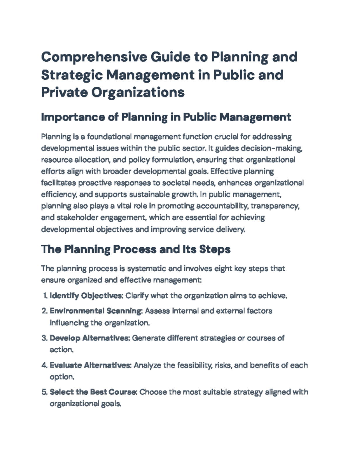 Comprehensive Guide to Strategic Planning & Management Process (SPM 101 ...
