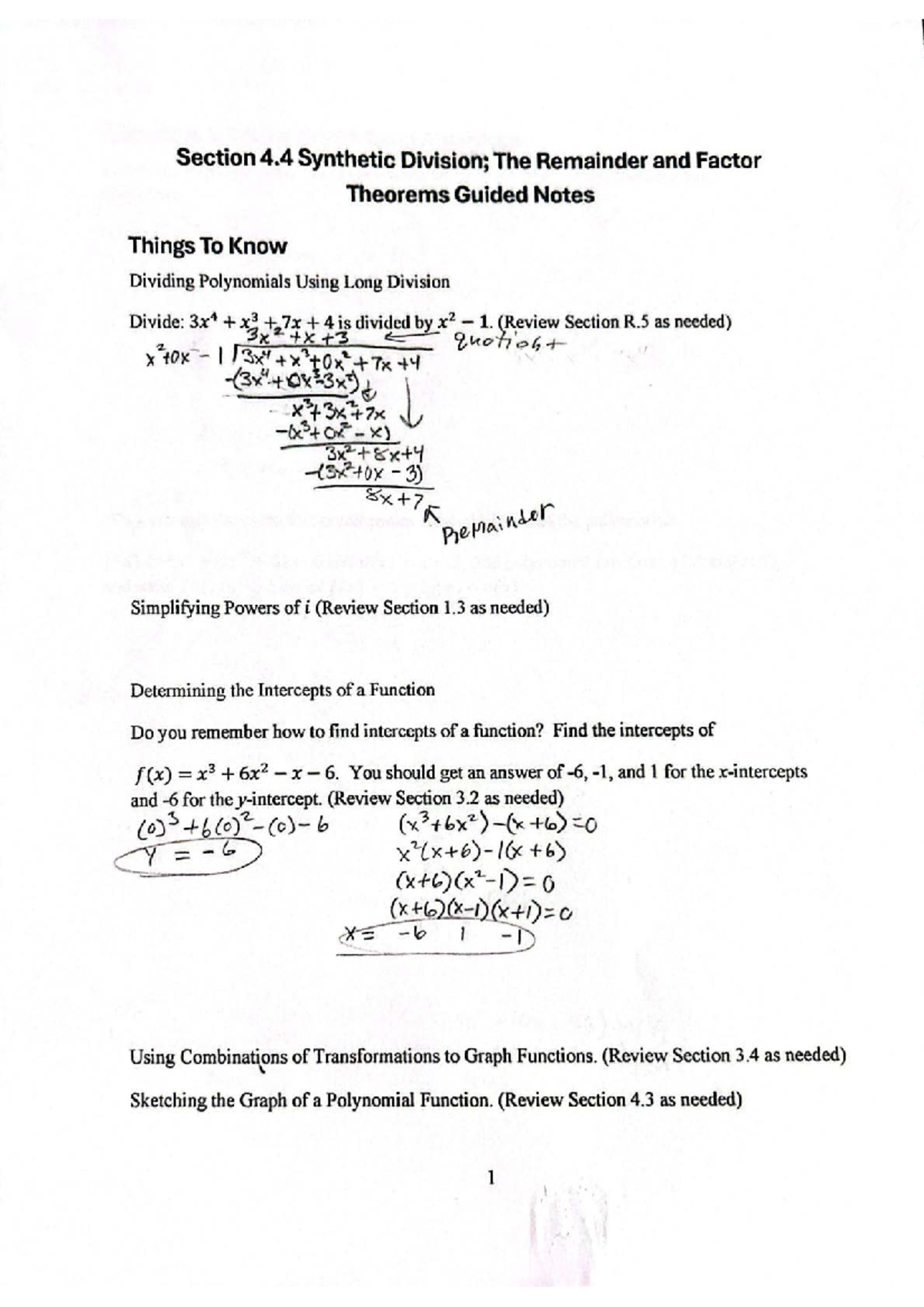 Guided Notes on Synthetic Division and Theorems - Studocu