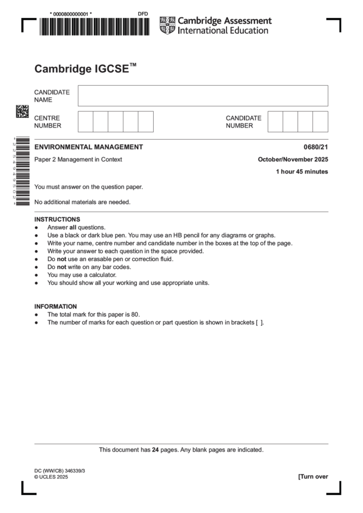 UCLES 0680 W25 EVM Past Paper: Population & Migration Analysis - Studocu