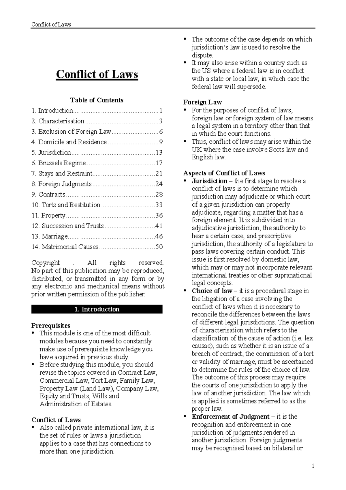Conflict of Laws (LAW123) - Comprehensive Study Notes - Studocu