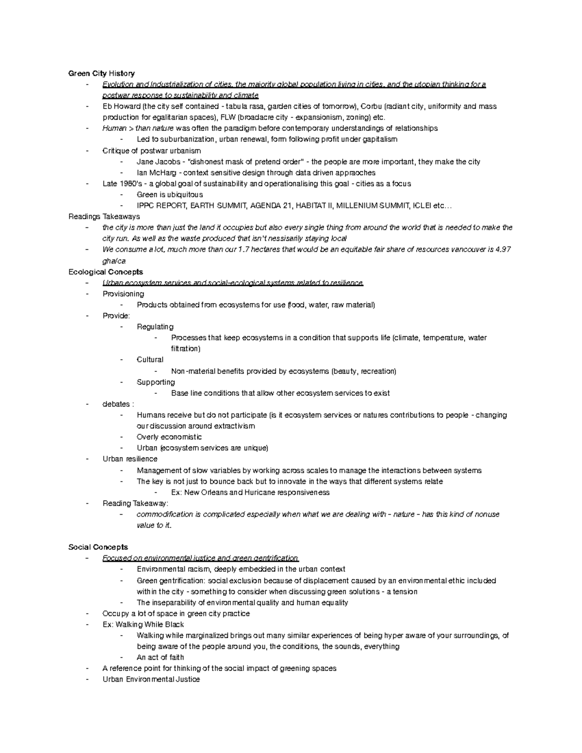 PLAN 351 - Midterm Notes on Green City Evolution and Urban ...