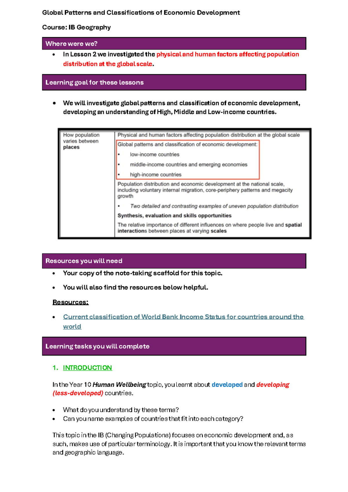 Lesson 3: Global Patterns & Classifications of Economic Development ...