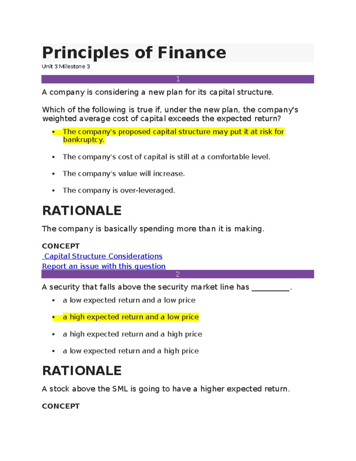 Principles of Finance UNIT 3 Milestone 3 Study Guide - Studocu