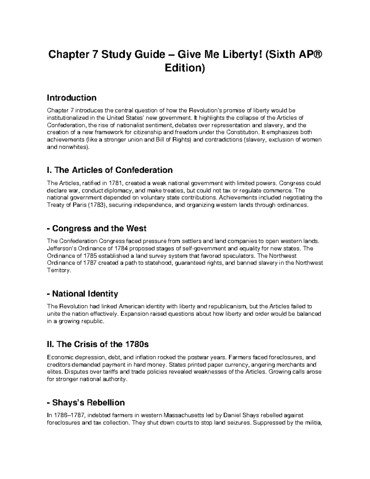 Foner Ch7 Study Guide: Liberty, Government, and the Constitution - Studocu