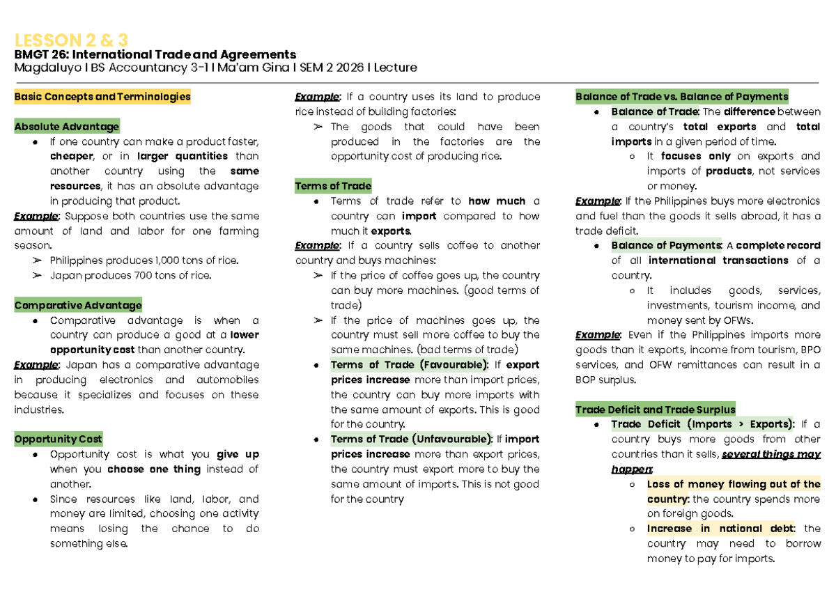 ITA Lesson 2 & 3: Key Concepts in International Trade Agreements - Studocu