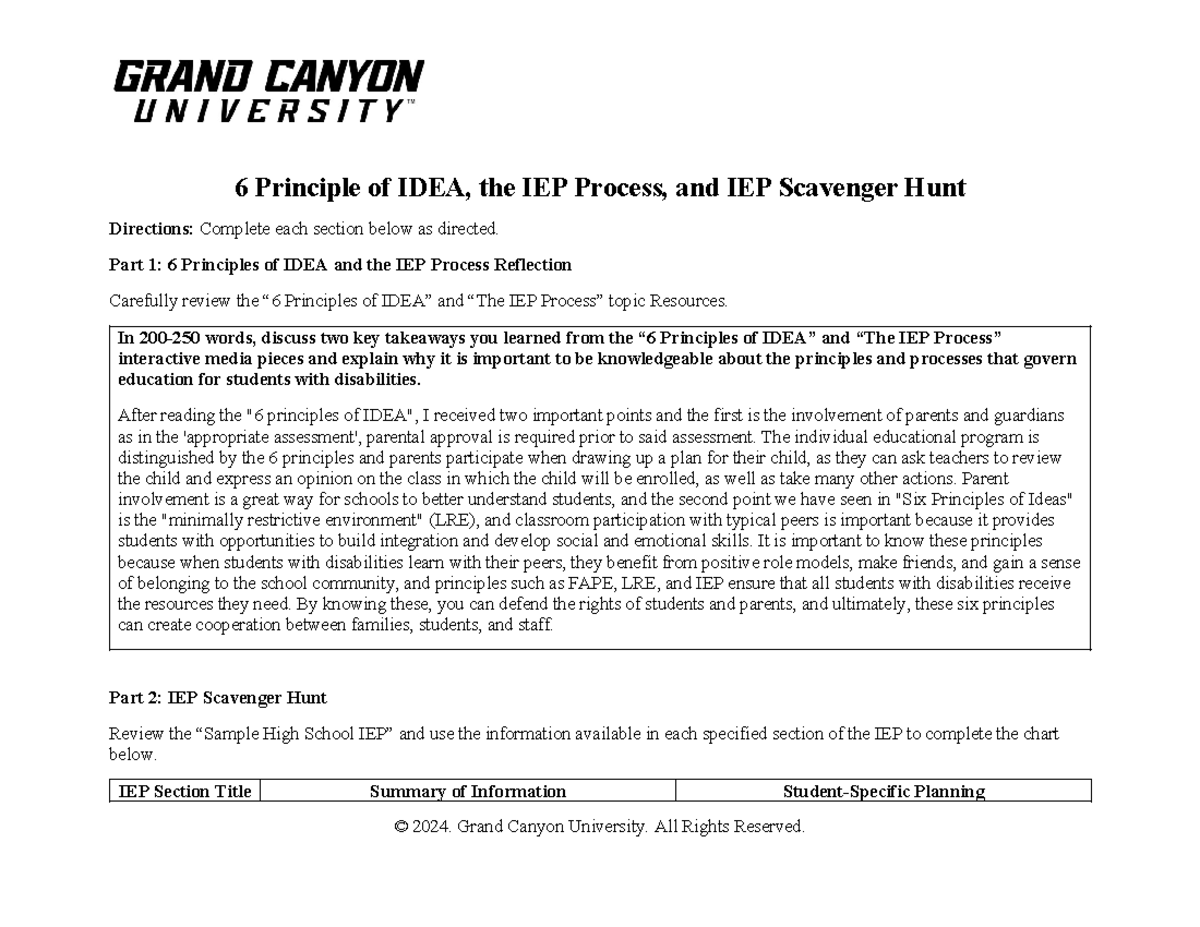 SPD-200-6 Final Exam: Principles of IDEA and IEP Process Insights ...