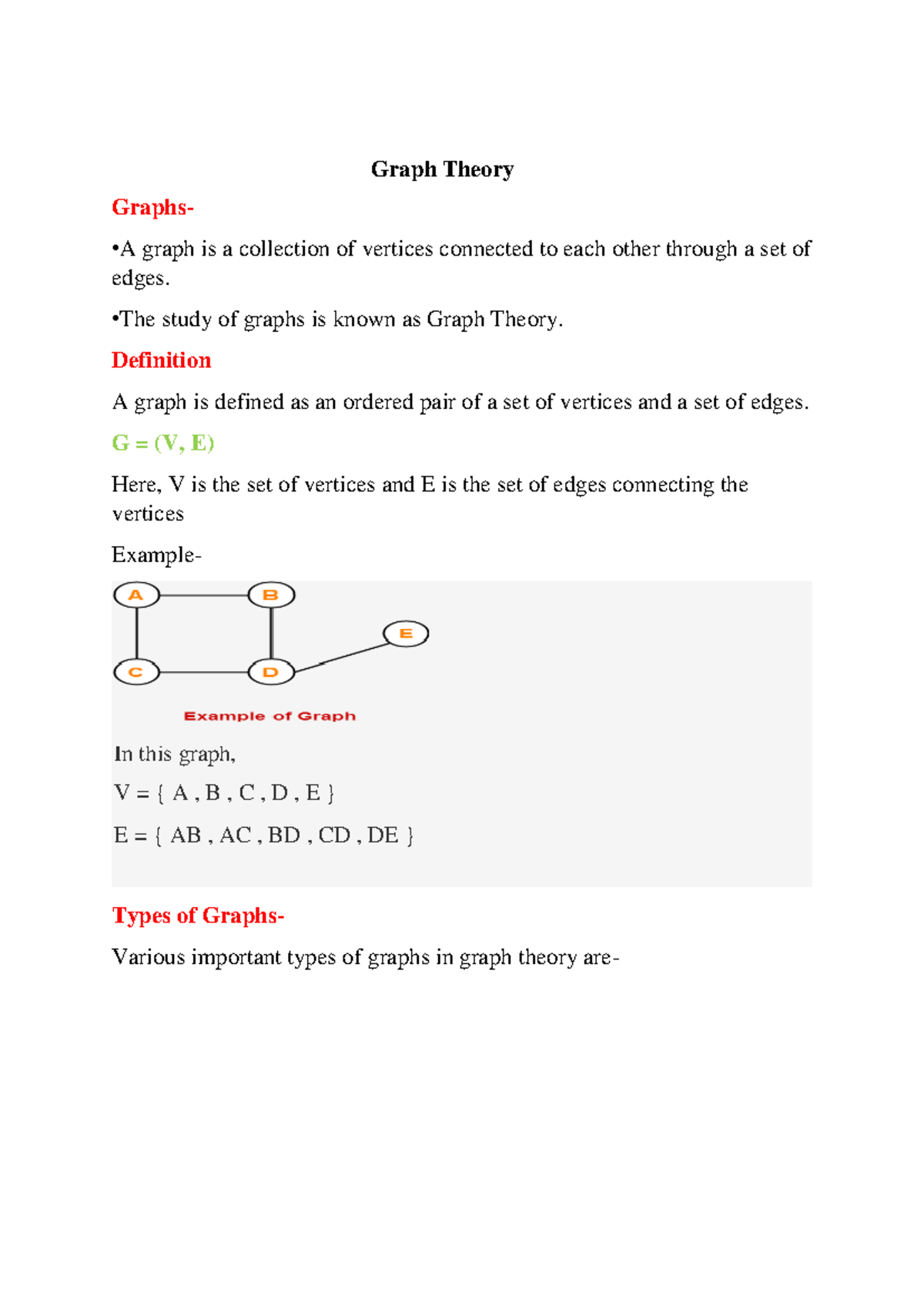 Graph Theory (Course Code) - Introduction and Types of Graphs - Studocu