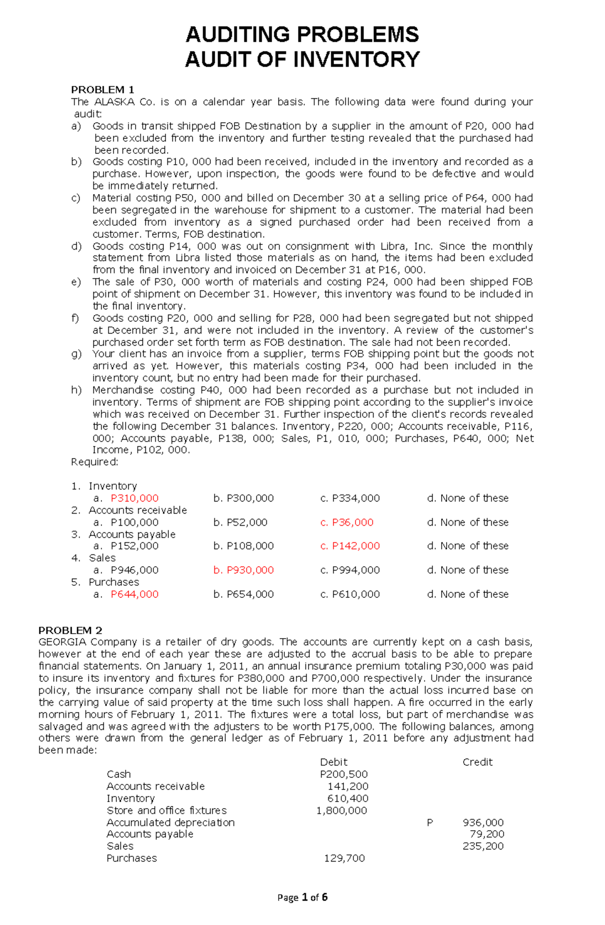 AUDITING PROBLEMS: INVENTORY ISSUES AND ADJUSTMENTS (AUD 101) - Studocu