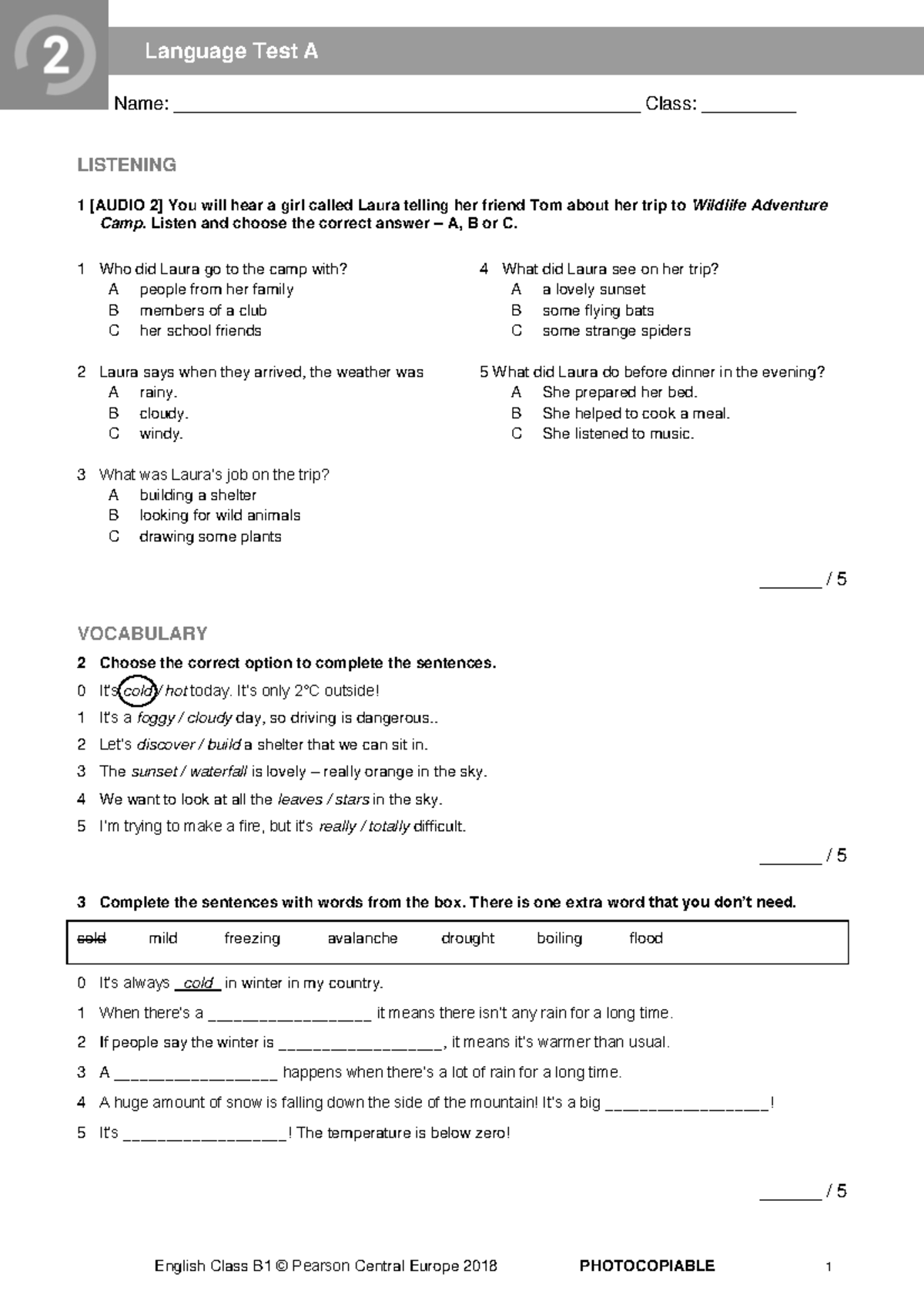 Language Test A: Listening & Grammar Exercises for ECB1 - Studocu