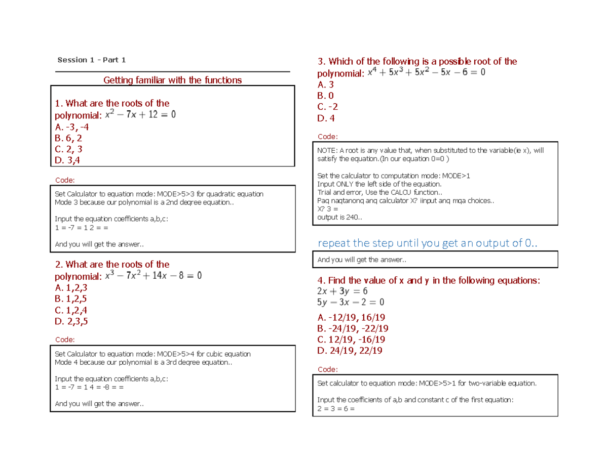 Cal. Tech 12 - Session 1: Understanding Polynomial Functions and Roots ...