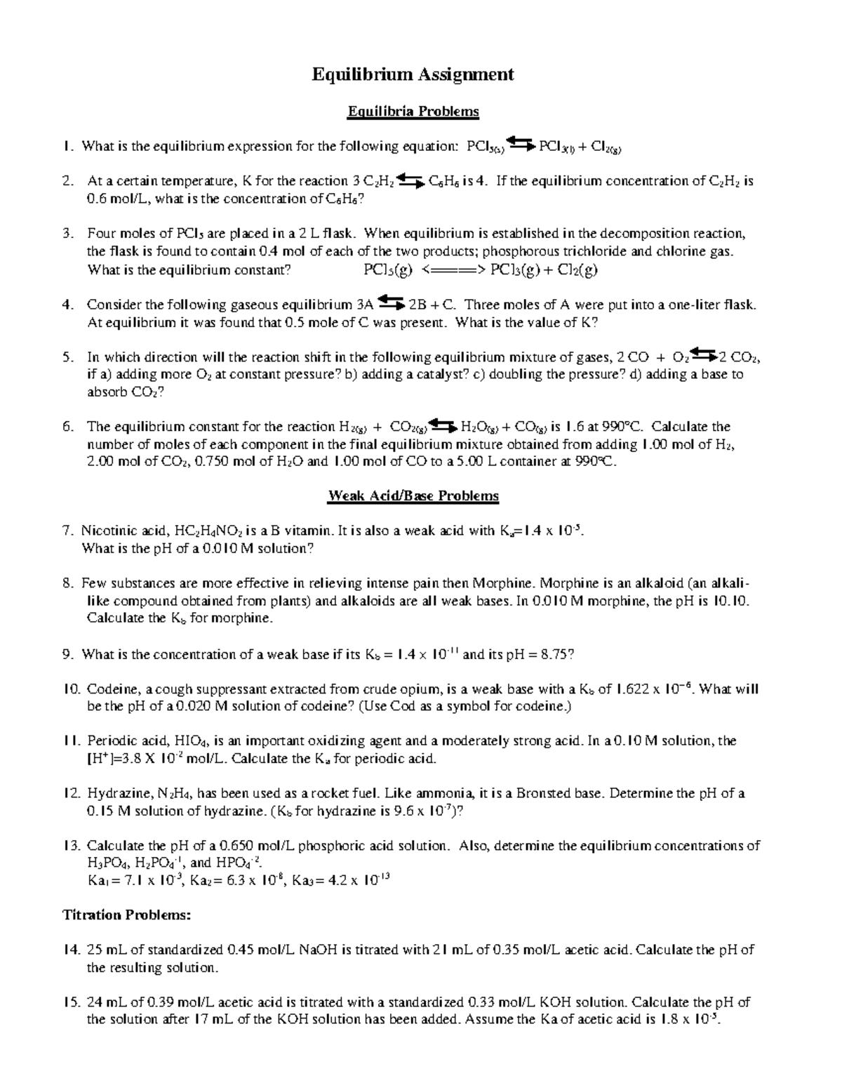Equilibrium Unit Assignment: Problems and Solutions - Studocu