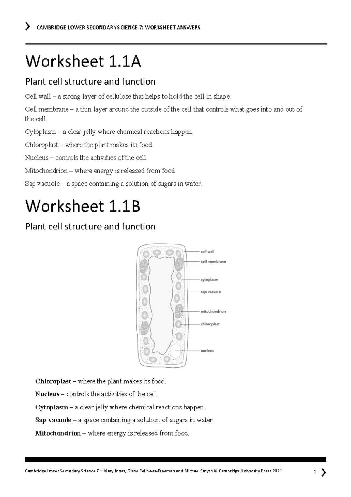 Cambridge Lower Secondary Science 7: Worksheet Answers Overview - Studocu