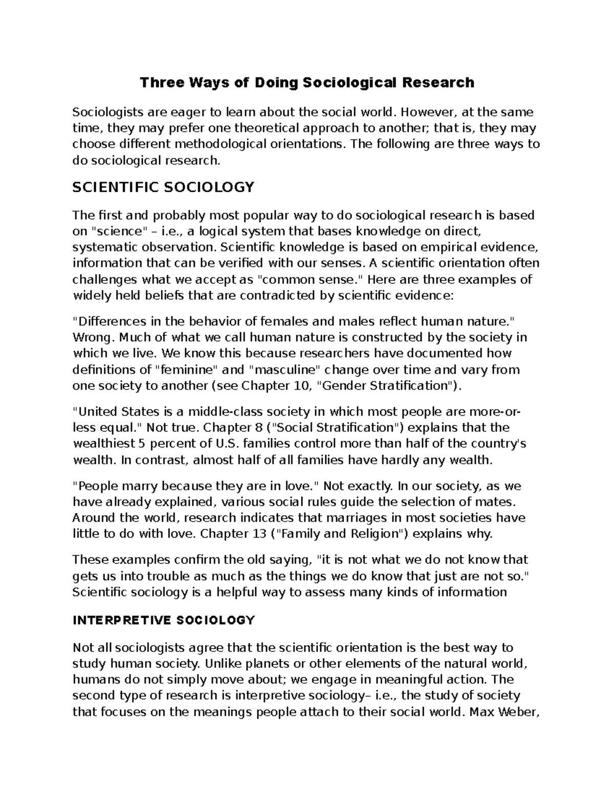 Three Approaches to Sociological Research SSS100 Reading Notes - Studocu
