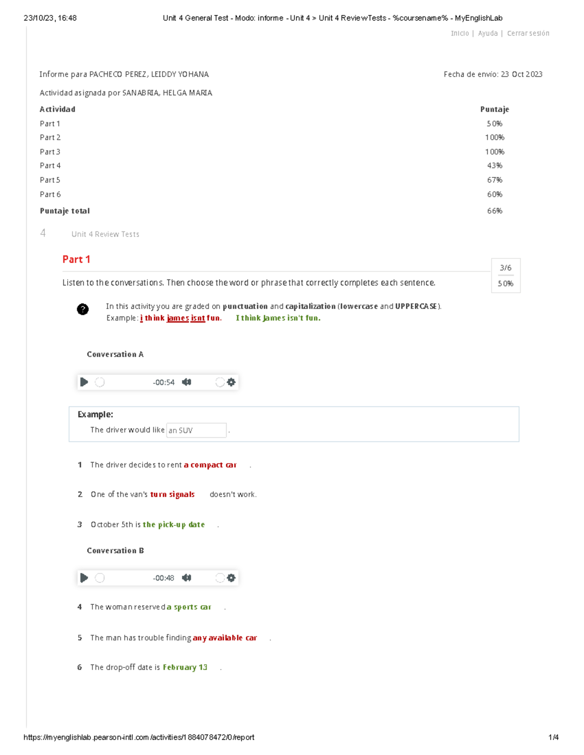 Unit 4 General Test Review - My English Lab - 23 Oct 2023 - Studocu