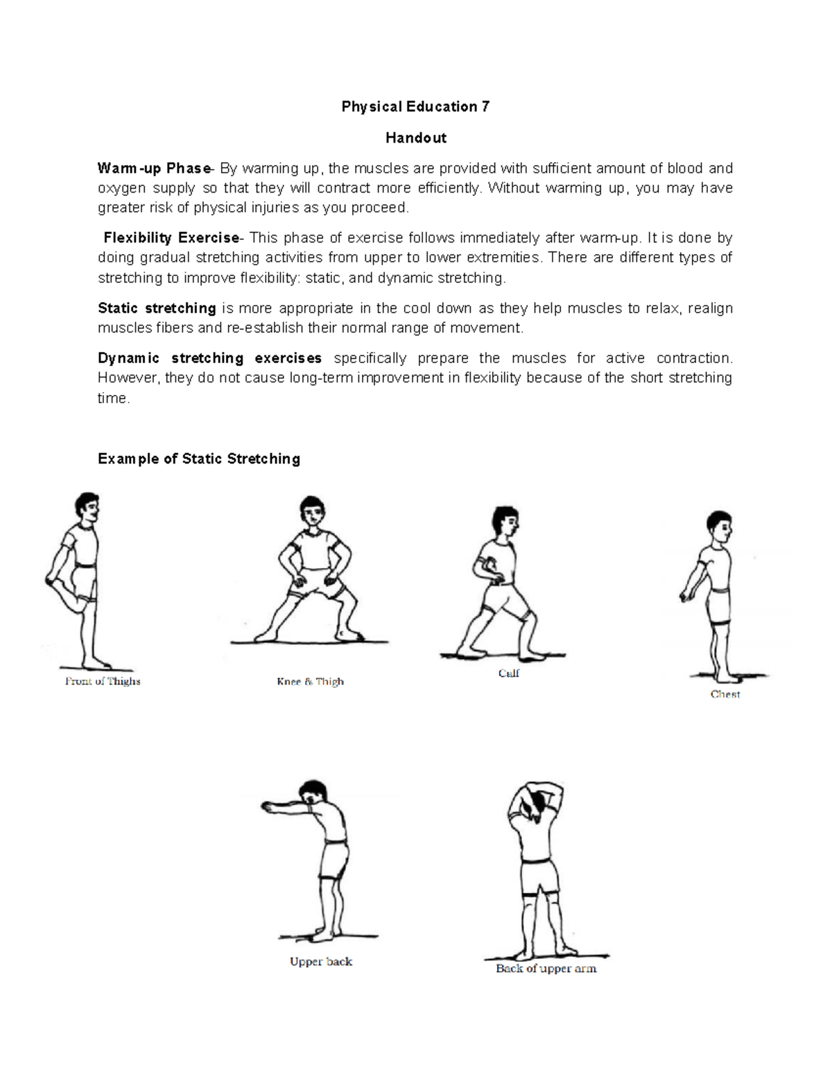 PE 7 Handout: Warm-Up & Flexibility Exercises Explained - Studocu