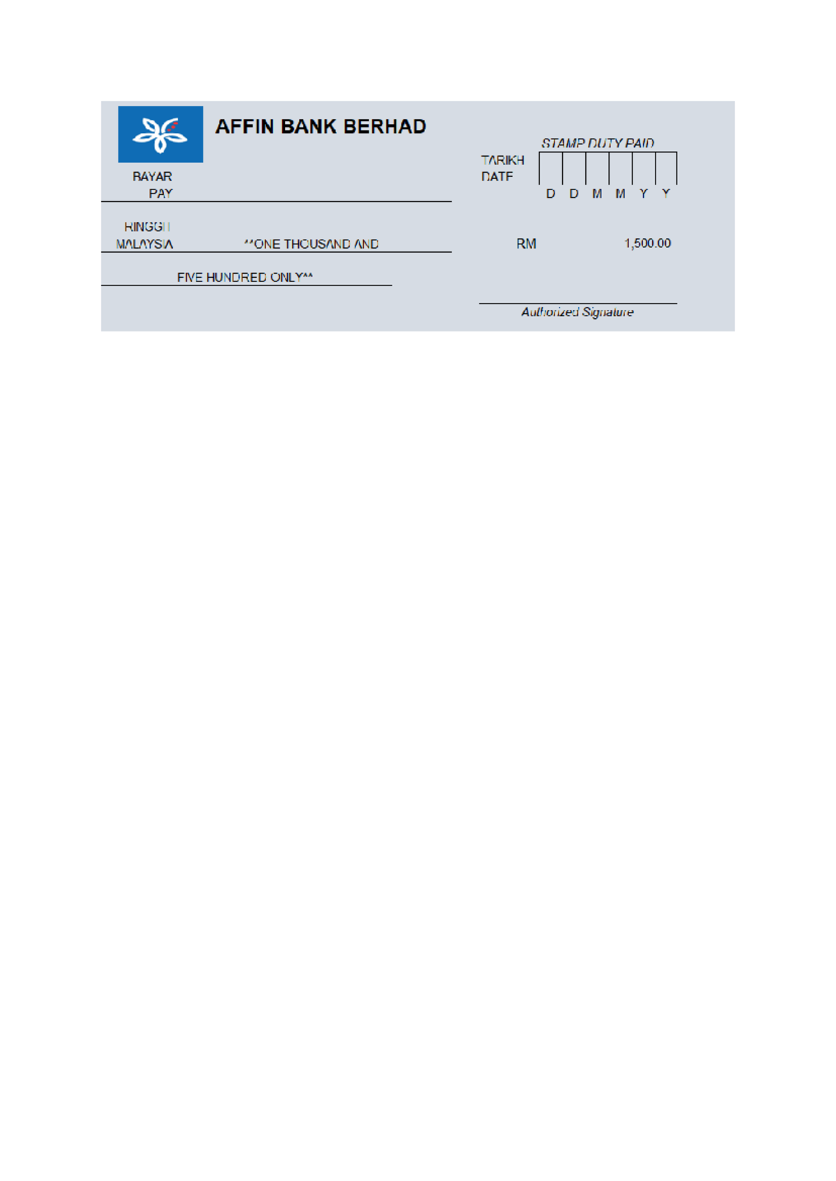 Cheque Sample - Financial in Accounting - of AFFIN BANK BERHAD STAMP ...