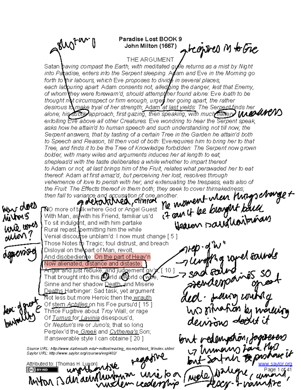 ENGL402 Final Exam Notes: Analysis of Milton's Paradise Lost, Book 9 ...