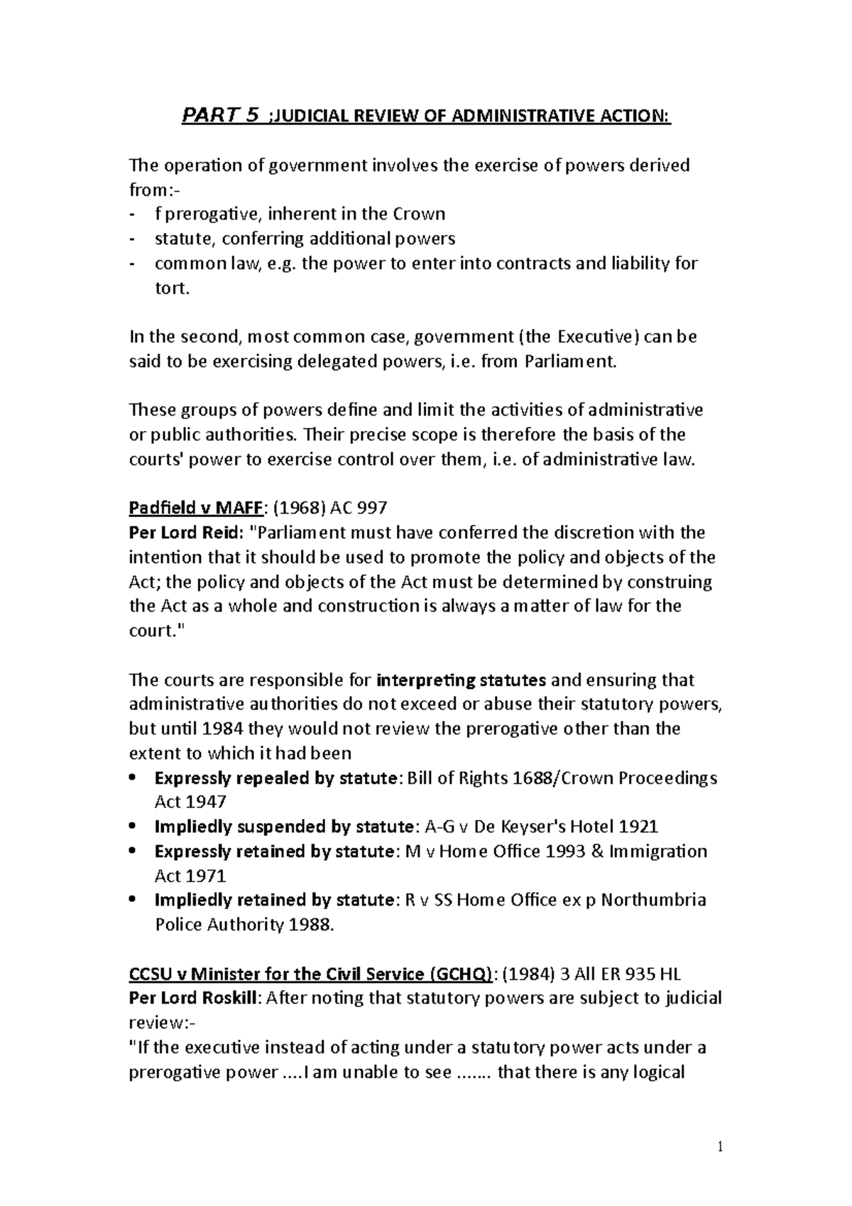 Judicial Review - Lecture Notes 1: Understanding Administrative Law ...