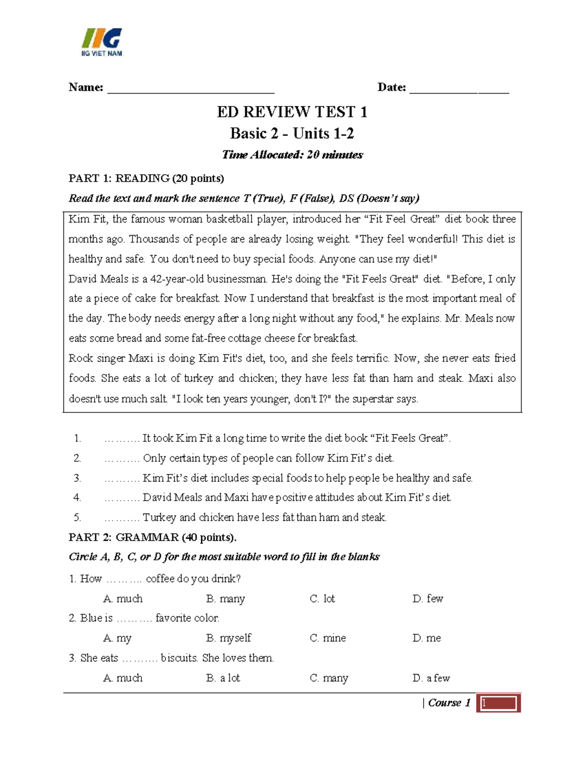 ED Review Test 1 - Basic 2 Units (20 min) - Studocu
