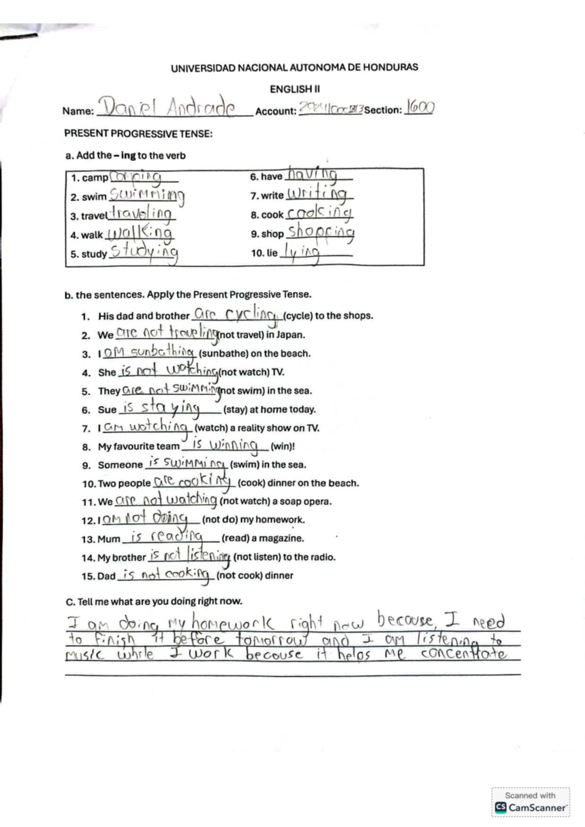 Apuntes de Inglés II: Present Progressive Tense Exercises - Studocu