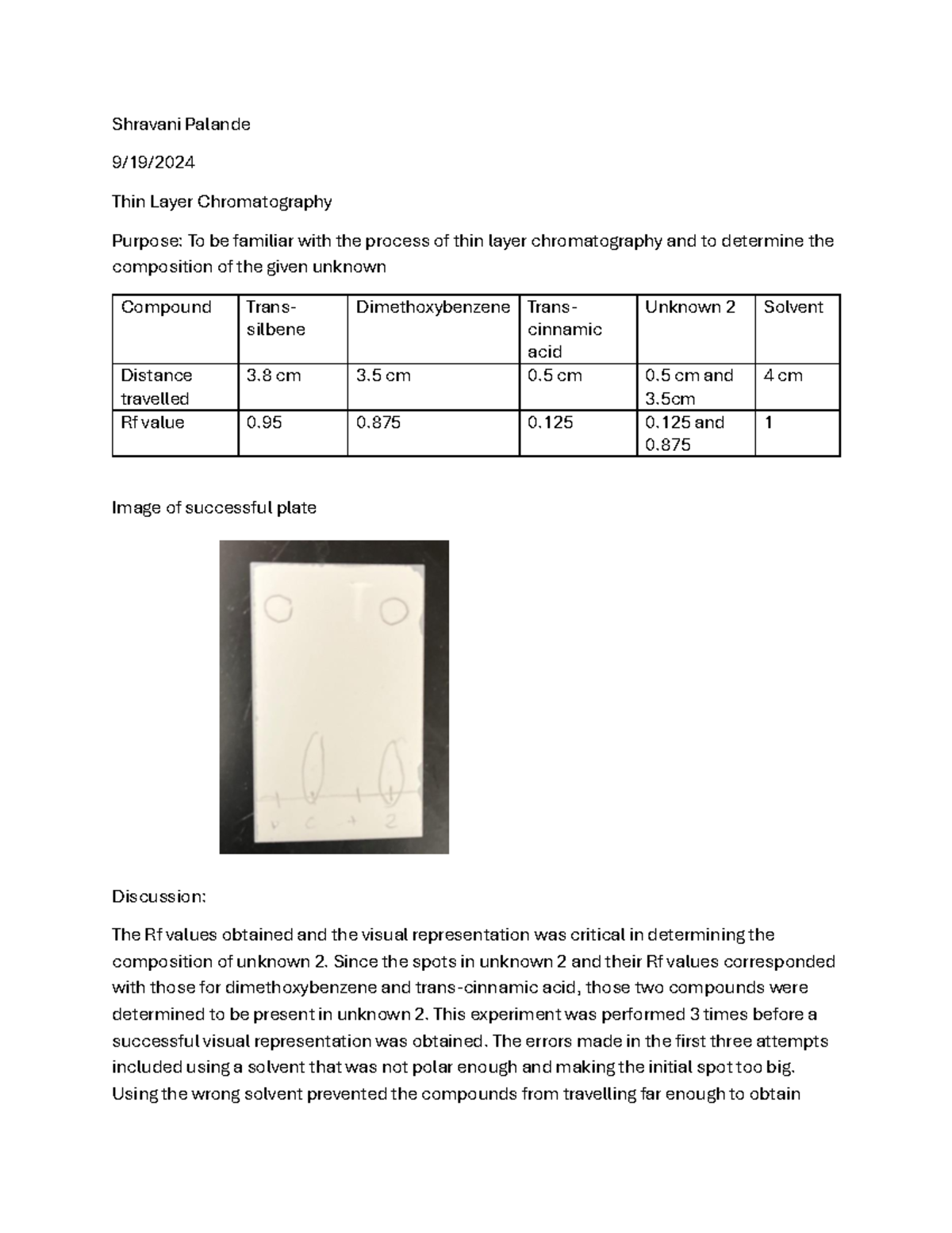 TLC Lab Report: Analyzing Unknown Compounds via Thin Layer ...