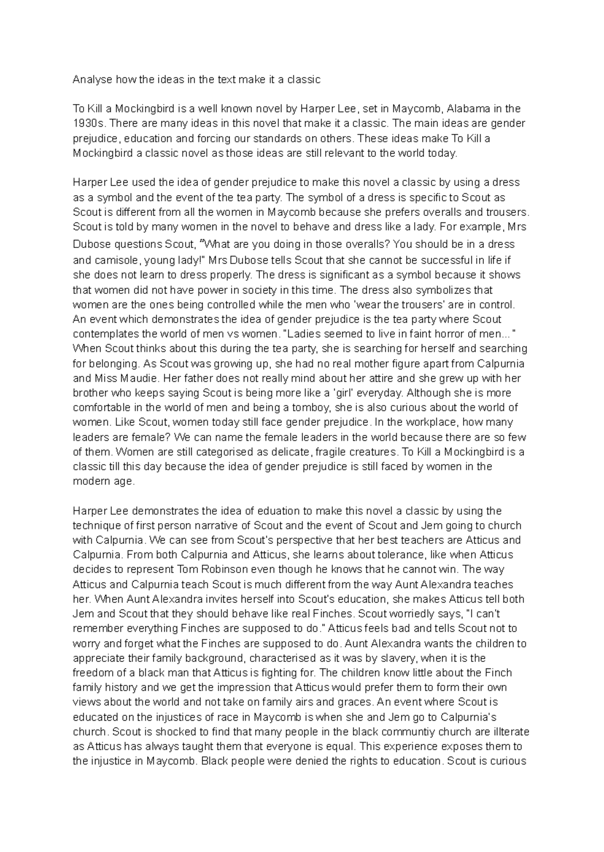 To Kill a Mockingbird Essay: Analyzing Gender Prejudice & Education ...