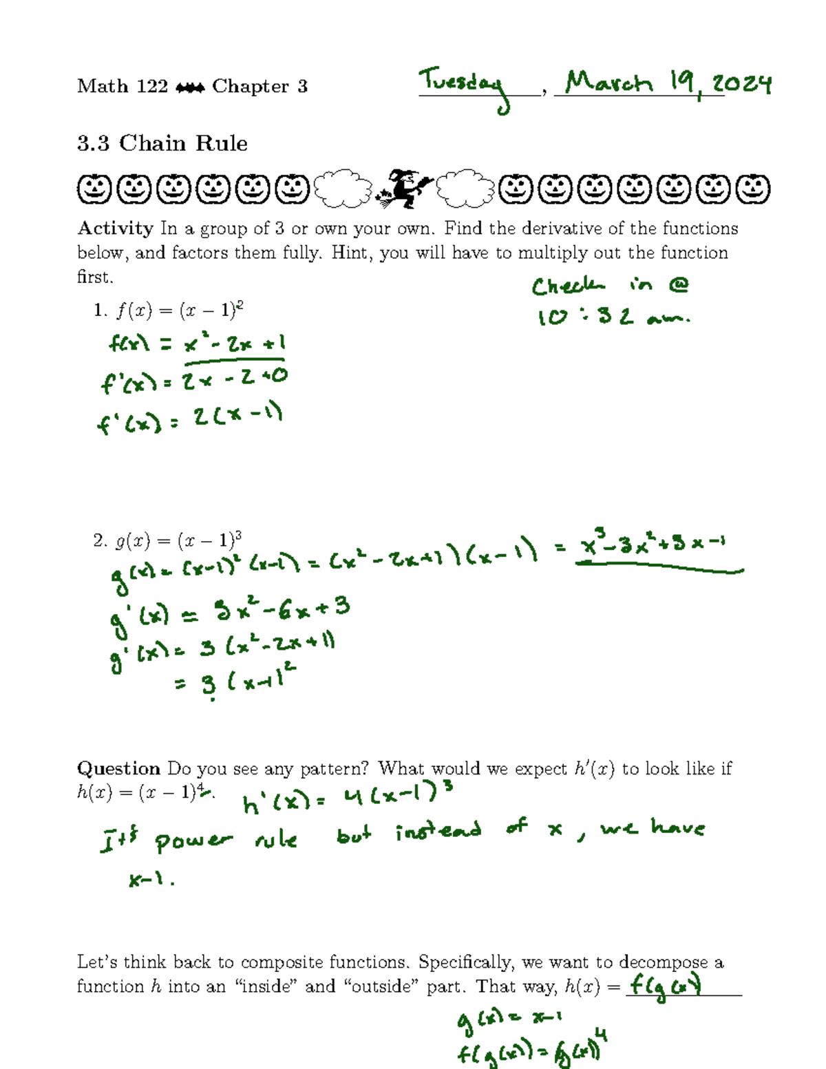3.3 Chain Rule (2) - For math 122 - Math 122 Chapter 3 , 3 Chain Rule ...