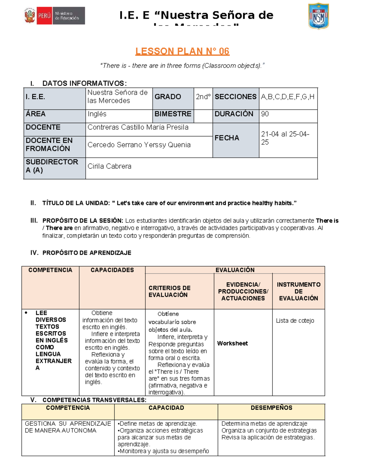 Lesson Plan N° 06: Using "There Is / There Are" in Classroom Objects ...