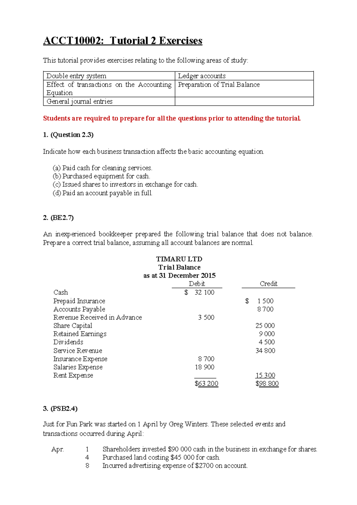 ACCT10002 Tutorial 2 In-class Exercises - ACCT10002: Tutorial 2 ...