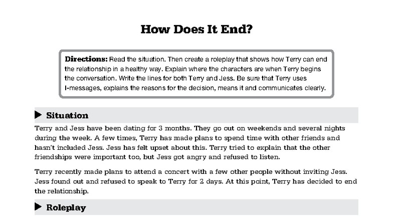 High School Emotional Mental Health Lesson 9: Roleplay on Ending ...