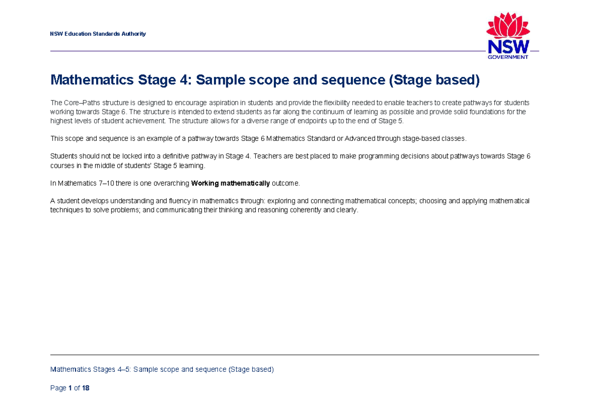 NSW Education Standards Authority: Mathematics Stages 4 & 5 Sample ...