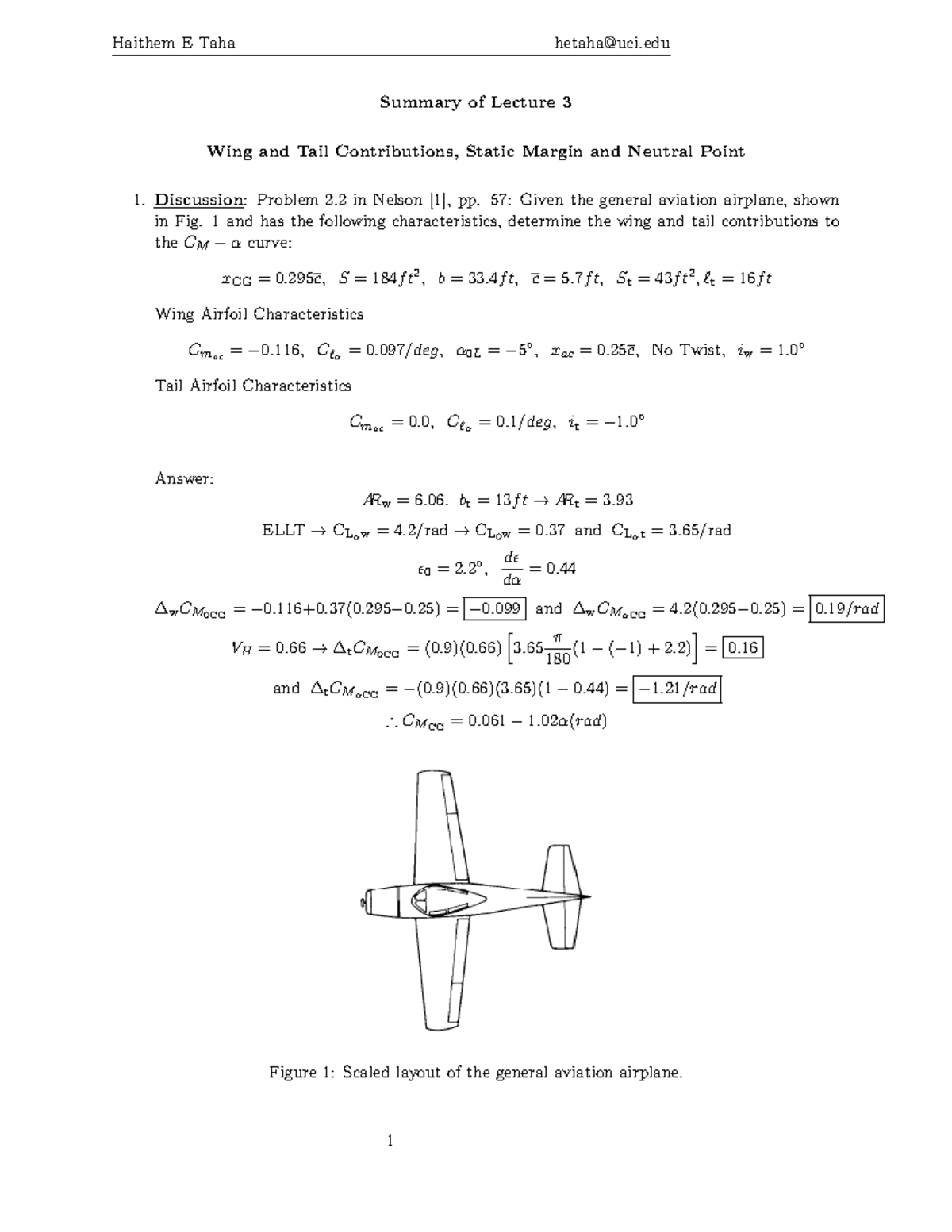 Lec3 - 3rd Lecture Printed notes of MAE 175 at UCI - Haithem E Taha ...