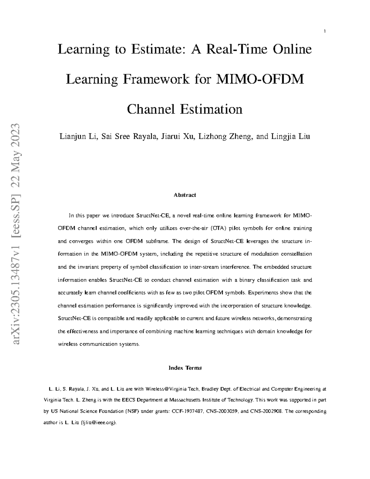 Online Learning Framework for MIMO-OFDM Channel Estimation (arXiv:2305 ...