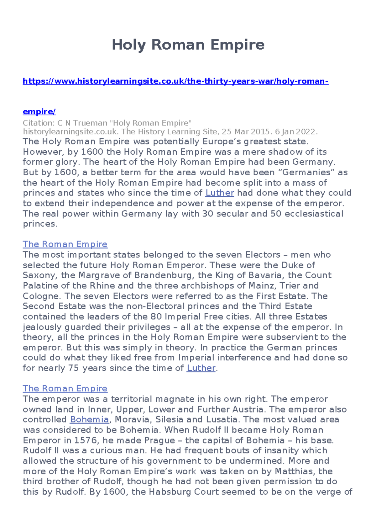 Holy Roman Empire Overview: Key Events and Figures - Studocu
